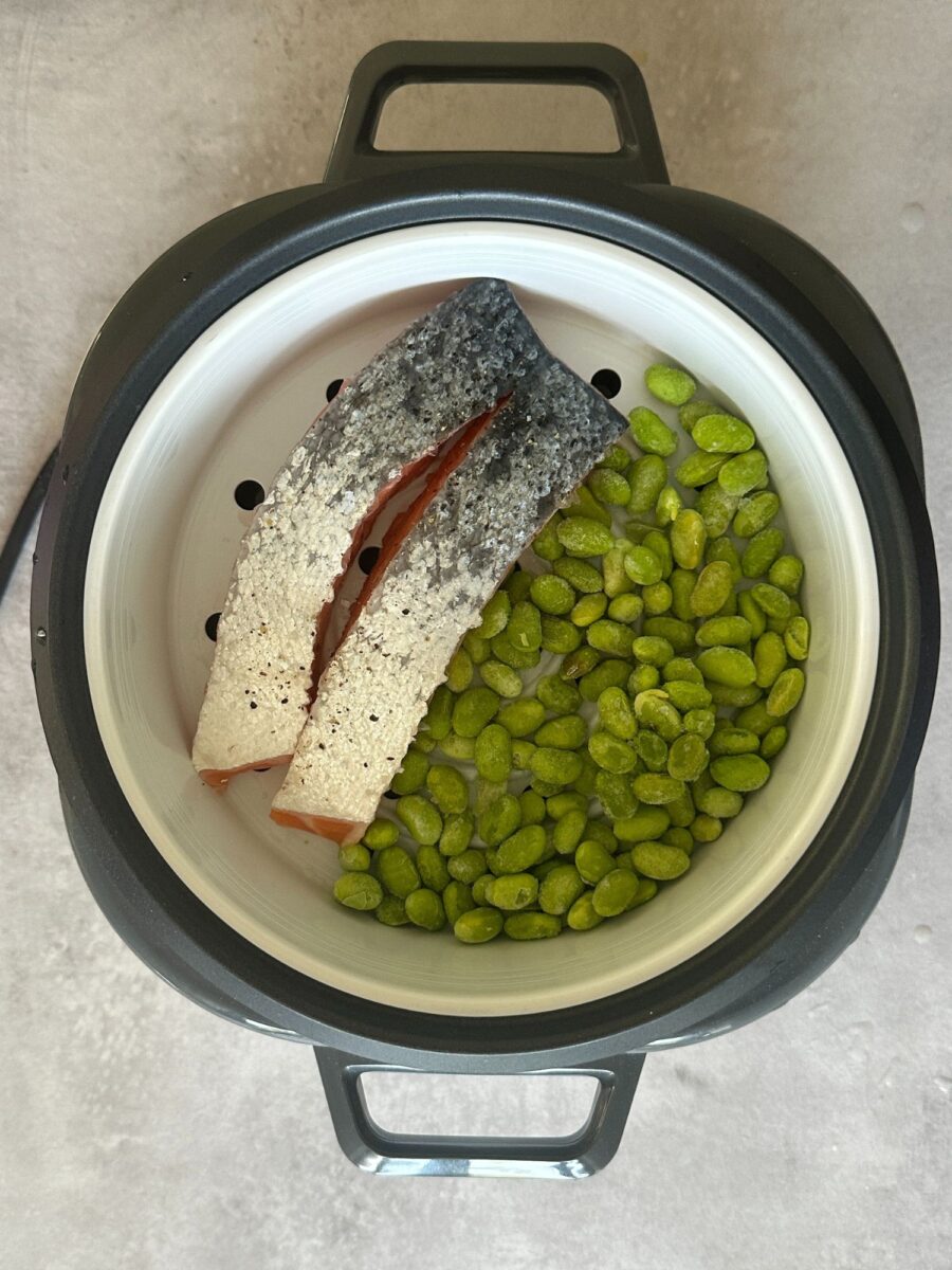 Rice Cooker Soy-Garlic Salmon Rice with Edamame - Liana's Kitchen